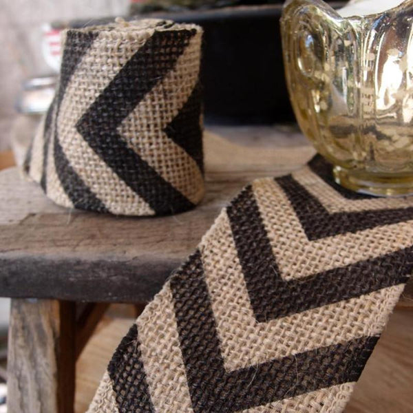 Burlap Fabric Wrap Roll w/ Black Chevron Pattern (2.4 x 6 Ft) - Luna ...