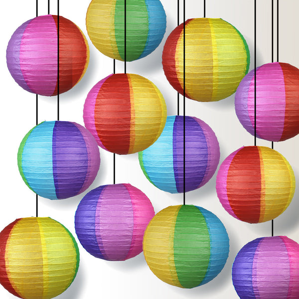 14" Rainbow Multi-Color Paper Lantern, Parallel Ribbing, Hanging Decor ...