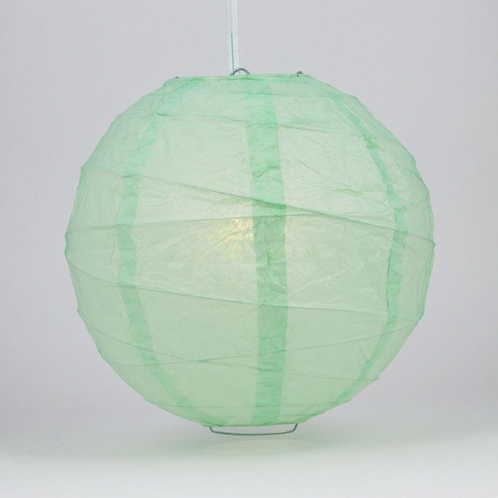 16" Cool Mint Green Round Paper Lantern, Crisscross Ribbing, Chinese H ...