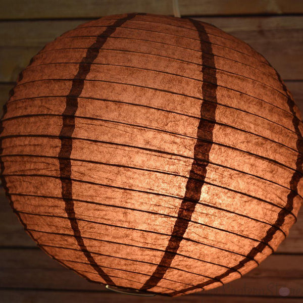 CLOSEOUT 4 Inch Brown Parallel Ribbing Round Paper Lantern (10 PACK ...