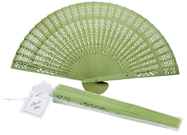 8 Inch Grass Greenery Wood Panel Hand Fan w/ Organza Bag for Weddings ...