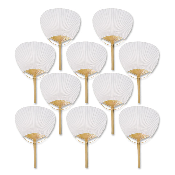 9 Inch White Paddle Paper Hand Fans for Weddings (10 Pack) - Luna ...