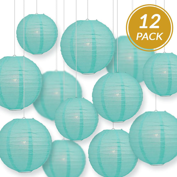 12-PC Water Blue Paper Lantern Decoration Set, 12/10/8-Inch - Luna ...