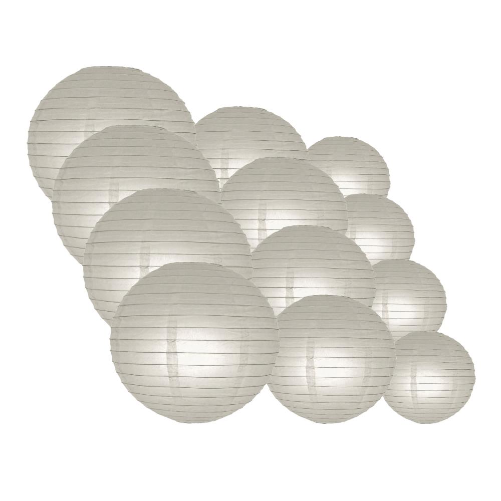 12-PC Gray / Grey Paper Lantern Decoration Set, 12/10/8-Inch - Luna ...