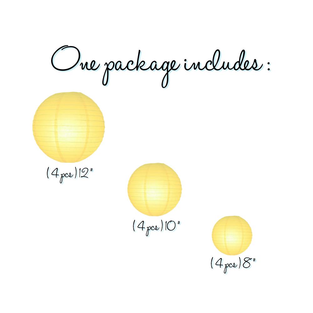 12-PC Lemon Yellow Chiffon Paper Lantern Decoration Set, 12/10/8-Inch ...