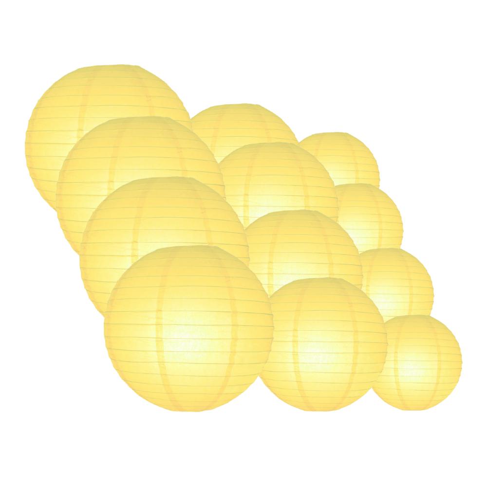12-PC Lemon Yellow Chiffon Paper Lantern Decoration Set, 12/10/8-Inch ...