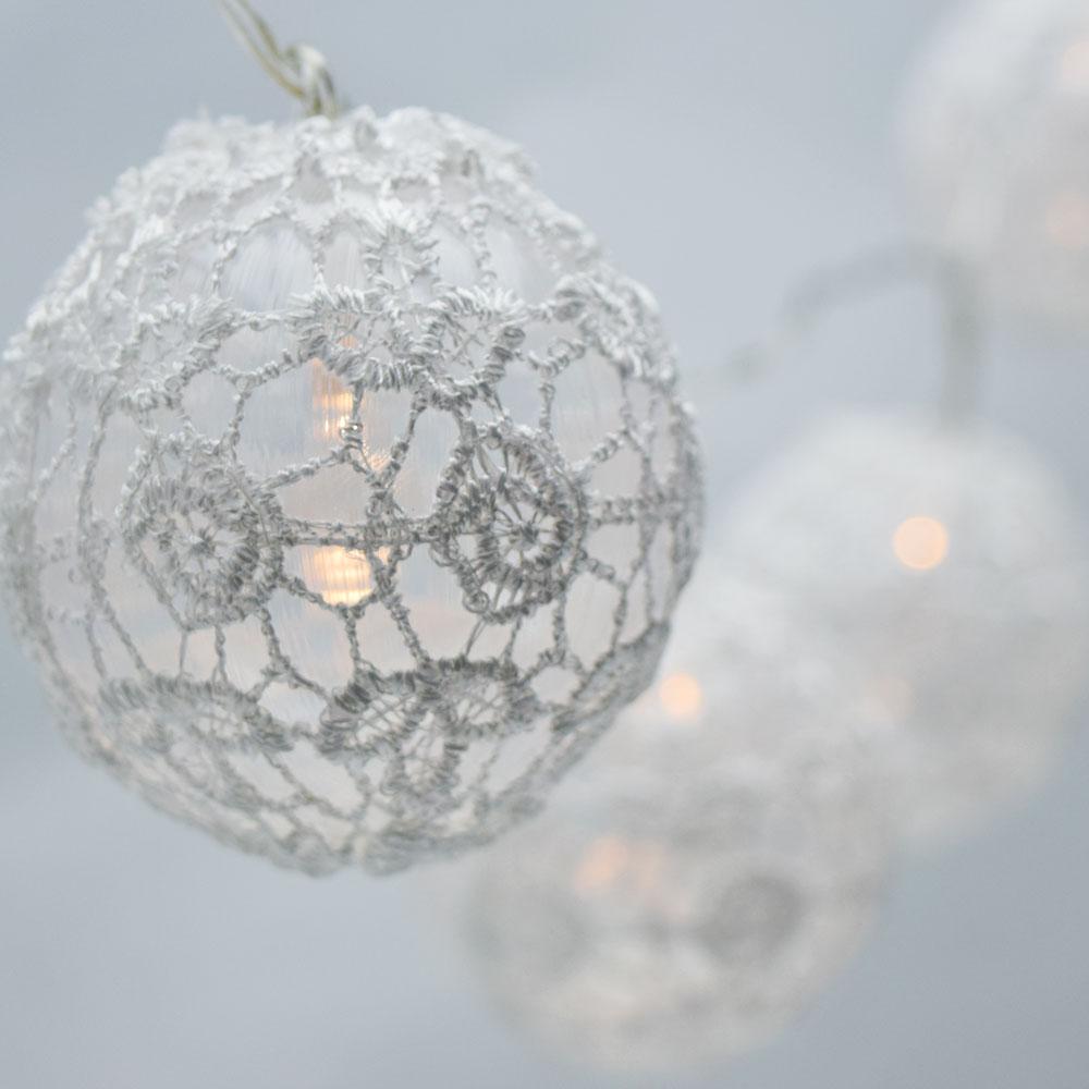 10 LED White Round Lace Fabric Ball String Light, 5.5 FT, Battery Oper ...