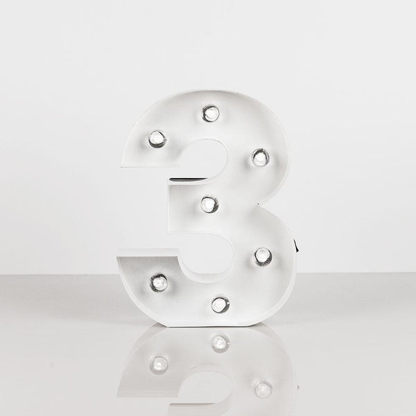 Marquee Light Number '3' LED Metal Sign (8 Inch, Battery Operated ...