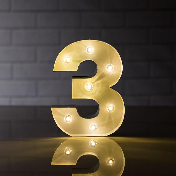 Marquee Light Number '3' LED Metal Sign (8 Inch, Battery Operated ...