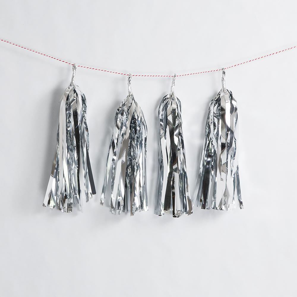Metallic Chrome Silver Tissue Paper Tassel Garland Kit (4-Pack) - Luna ...
