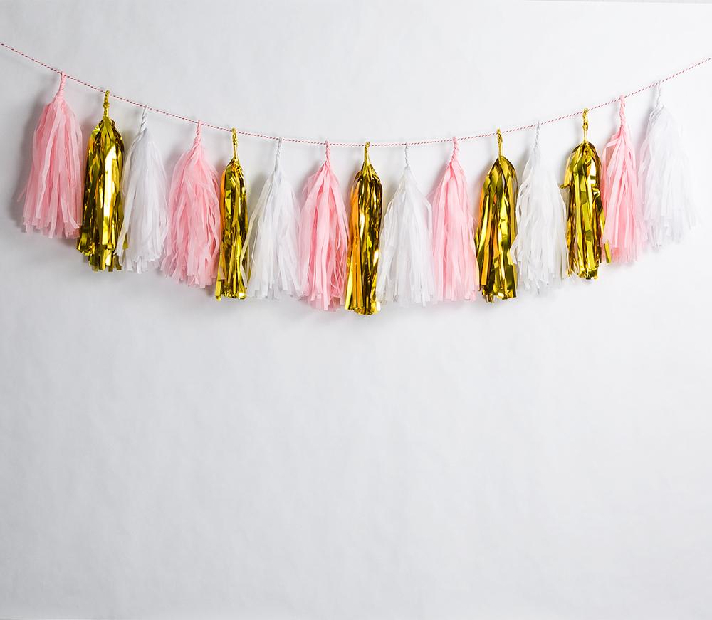 BLOWOUT Metallic Pink / Gold Tissue Paper Tassel Garland Kit (15-PACK ...