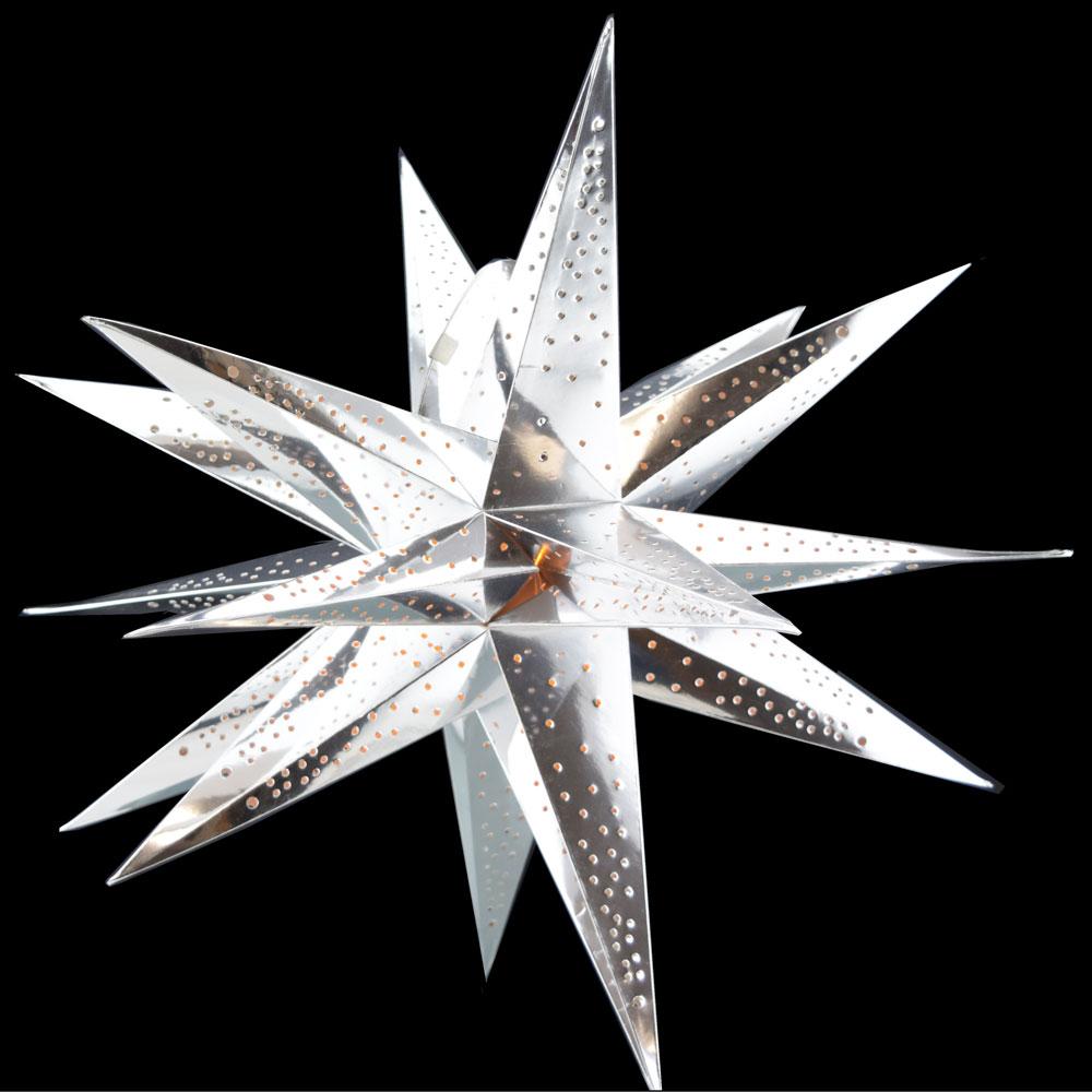 24 Inch Moravian Glossy Silver Multi-Point Paper Star Lantern Lamp ...