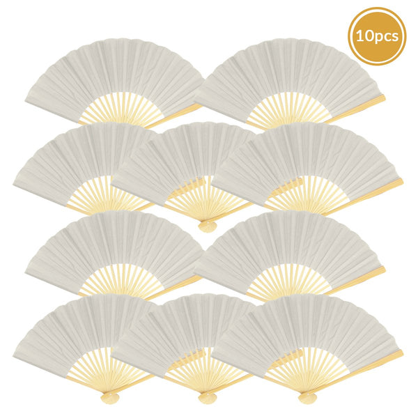 9 Inch Silver Silk Hand Fans for Weddings (10 Pack) - Luna Bazaar ...