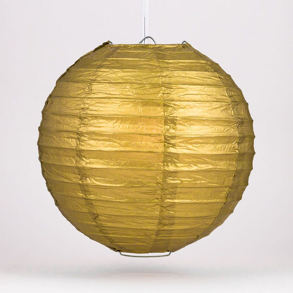 4 Inch Gold Parallel Ribbing Round Paper Lantern (10 PACK) (String Lig ...