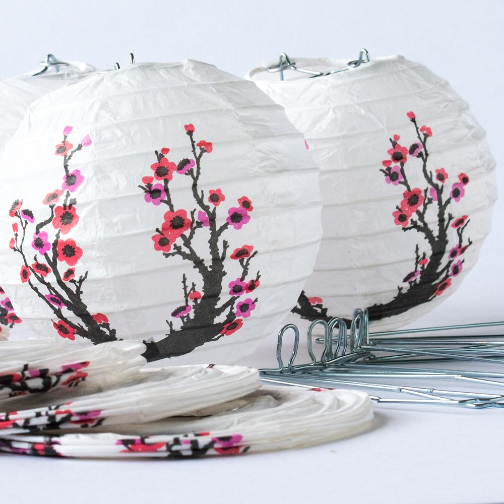4 Inch Cherry Blossom Parallel Ribbing Round Paper Lantern (10 PACK ...
