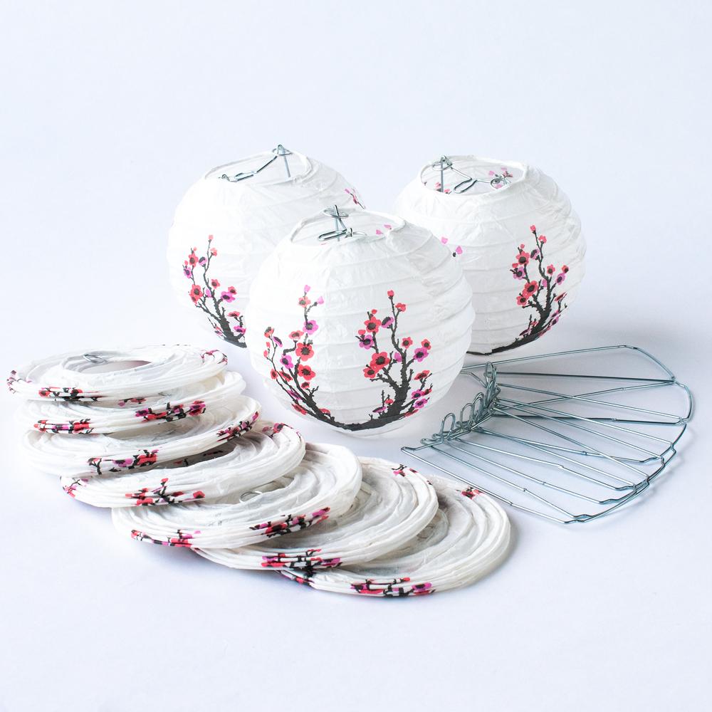 4 Inch Cherry Blossom Parallel Ribbing Round Paper Lantern (10 PACK ...