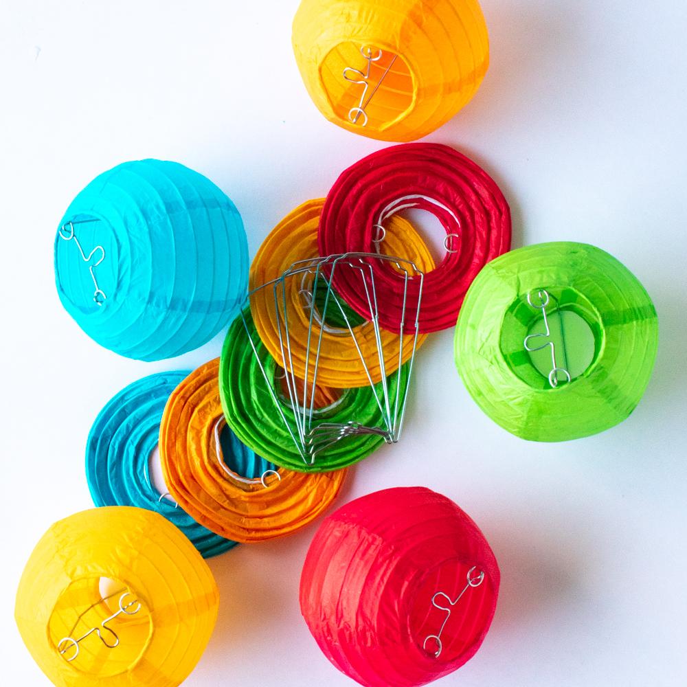 4" Multi-Color Round Paper Lantern, Parallel Ribbing, Hanging Decorati ...