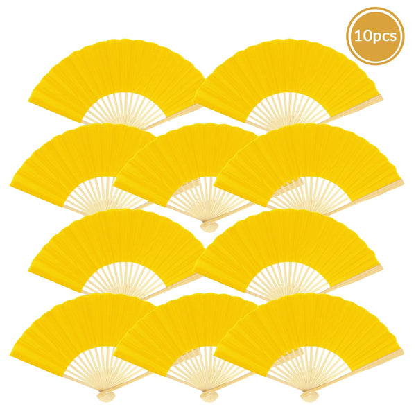 9 Inch Yellow Silk Hand Fans for Weddings (10 Pack) - Luna Bazaar ...
